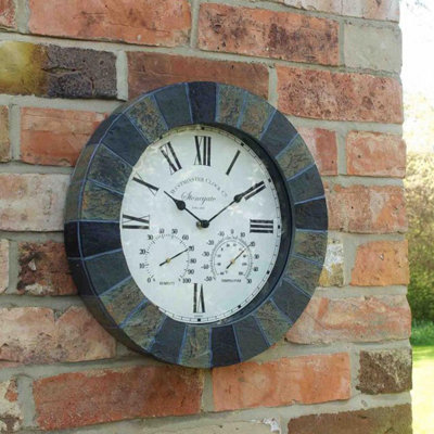 Ringstone Wall Clock & Thermometer - Weather Resistant Quartz Clock ...