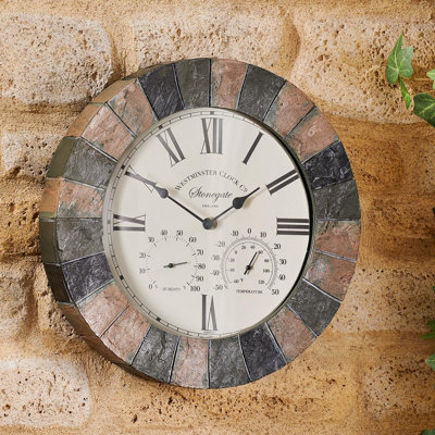 Ringstone Wall Clock & Thermometer - Weather Resistant Quartz Clock ...