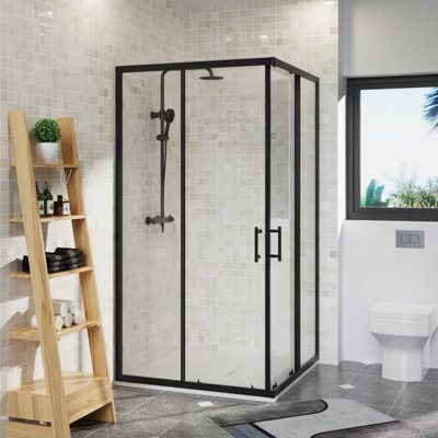 Rinse 1000x1000x1900mm Square Shower Enclosure Sliding Doors Corner Entry Cubicle Black with ...