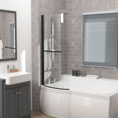 Rinse 1400x715mm 6mm Curved Toughened Safety Glass Pivot Bath Screen ...