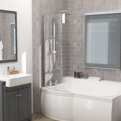 Rinse 1400x715mm 6mm Curved Toughened Safety Glass Pivot Bath Screen ...