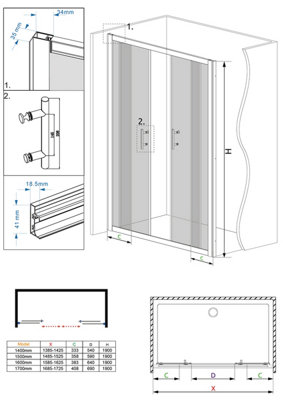 Rinse 1500x1900mm Sliding Double Shower Enclosure For Wetroom Cubicle