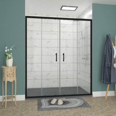 Rinse 1600mm Double Sliding Shower Door Black Profile with 1600x1000mm ...