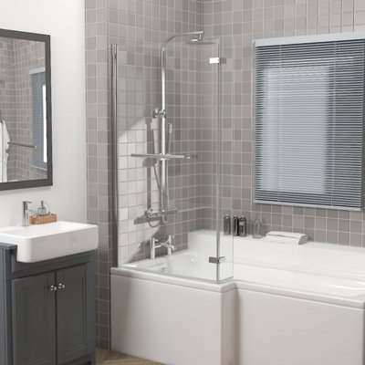 Rinse 810x1400mm Square Bath Shower Screen Bifold 6mm Safety Glass Easy ...