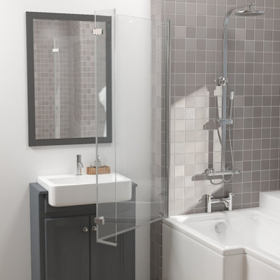 RINSE 810X1400MM SQUARE BATH SHOWER SCREEN BIFOLD 6MM SAFETY GLASS EASY ...