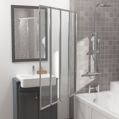 Rinse 850x1400mm Bathroom 4 Folding Panel Bath Shower Screen 4mm Self Clear Glass Pivot Door ...