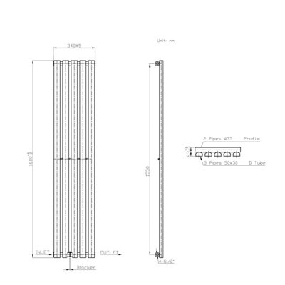 Rinse Bathrooms 1600x340mm Vertical Column Designer Radiator Anthracite ...