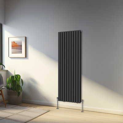 Rinse Bathrooms 1600x590mm Black Vertical Designer Radiator Double ...