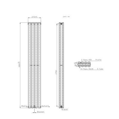 Rinse Bathrooms 1800 x 270mm White Vertical Designer Radiator Rad ...