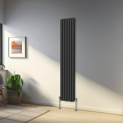 Rinse Bathrooms 1800x354mm Black Vertical Designer Radiator Double ...