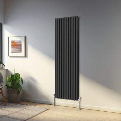 Rinse Bathrooms 1800x590mm Black Vertical Designer Radiator Double ...