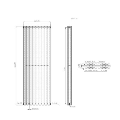 Rinse Bathrooms 1800x620mm Vertical Column Designer Radiator Anthracite ...