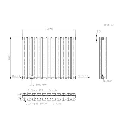 Rinse Bathrooms 600 x 760mm White Horizontal Designer Radiator Rad ...