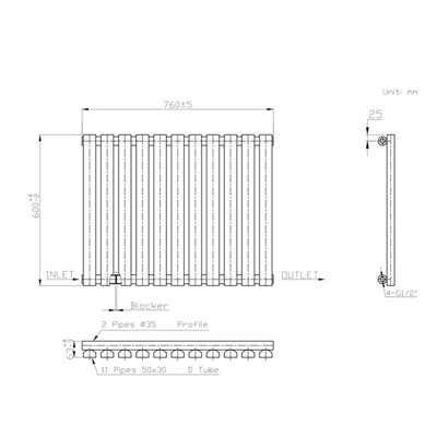 Rinse Bathrooms 600 x 760mm White Horizontal Designer Radiator Rad ...
