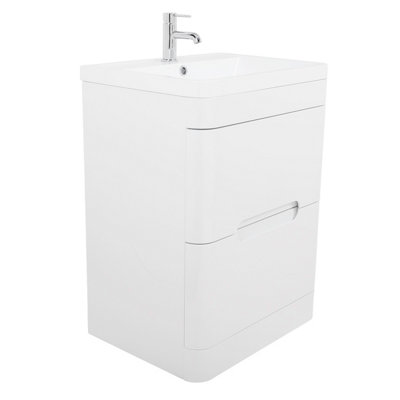 Rinse Bathrooms 600mm Gloss White Wall Hung Vanity Unit with Basin 2 ...