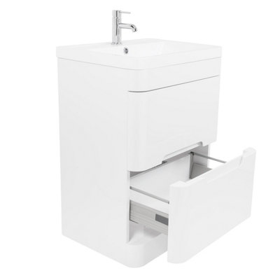 Rinse Bathrooms 600mm Gloss White Wall Hung Vanity Unit with Basin 2 ...