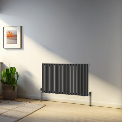 Rinse Bathrooms 600x1003mm Black Horizontal Designer Radiator Single ...