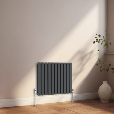 Rinse Bathrooms 600x760mm Grey Anthracite Horizontal Designer Radiator Double Rectangular Flat ...
