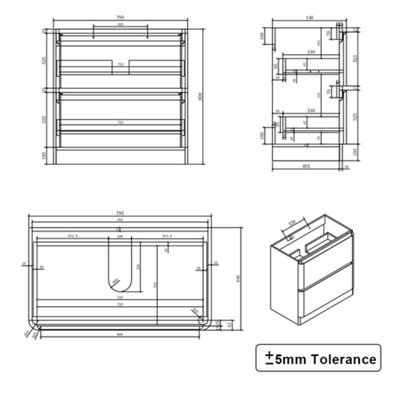 Rinse Bathrooms 800mm Free Standing Basin Vanity Cabinet Unit Bathroom ...