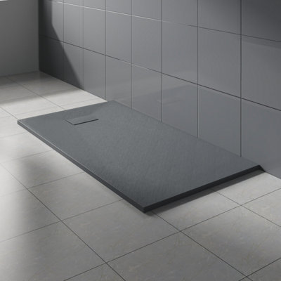 Rinse Bathrooms Anthracite Rectangular Shower Tray Slate Effect SMC ...