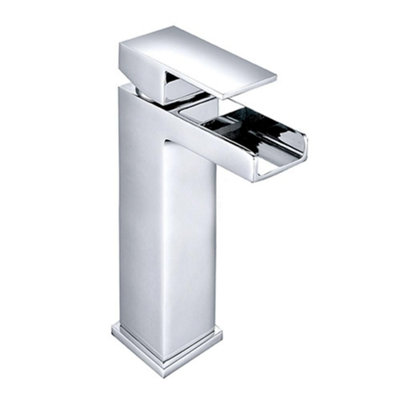 Rinse Bathrooms Basin Taps Tall Single Lever Chrome Brass Bathroom Sink ...