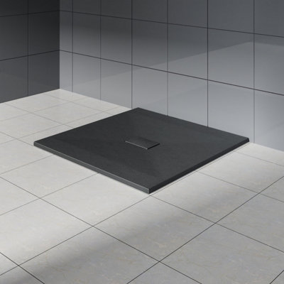 Rinse Bathrooms Black 1000x1000mm Square Shower Tray with Waste Trap ...