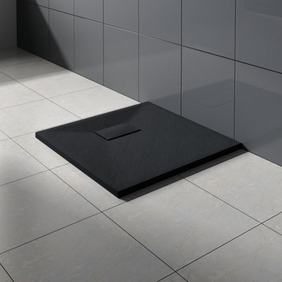 Rinse Bathrooms Black 700x700mm Square Shower Tray with Waste Trap ...
