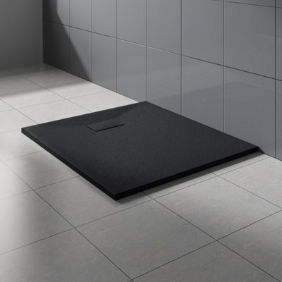 Rinse Bathrooms Black Rectangular Shower Tray Slate Effect SMC Slip ...