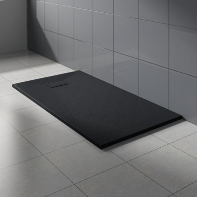 Rinse Bathrooms Black Rectangular Shower Tray Slate Effect SMC Slip ...
