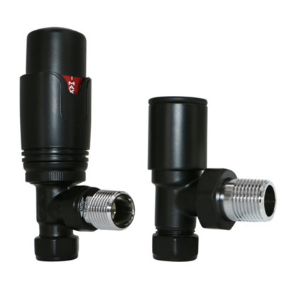 Rinse Bathrooms Black Thermostatic Radiator Valve 15mm Angled Radiator ...