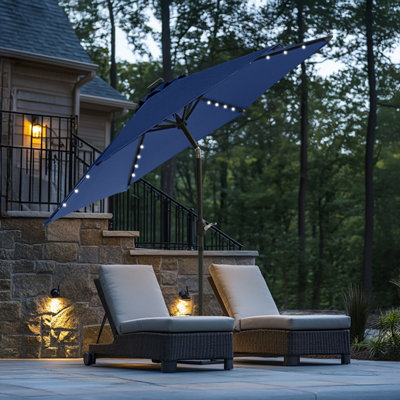 Rinse Bathrooms Blue Garden Parasol with Solar Powered Lights with Tilt ...