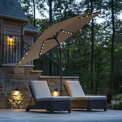 Rinse Bathrooms Brown Garden Parasol with Solar Powered Lights with ...