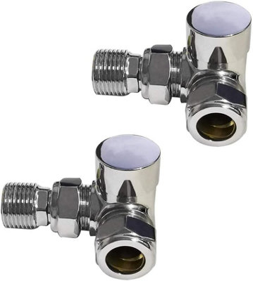 Rinse Bathrooms Chrome Corner Towel Radiator Valves 15mm Twin Pack