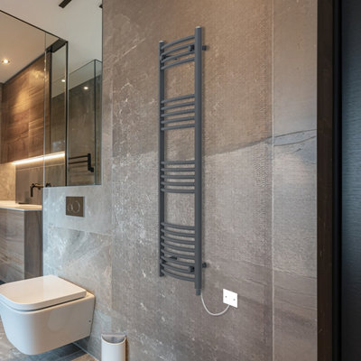 Rinse Bathrooms Electric Heated Towel Rail Curved Anthracite Bathroom ...
