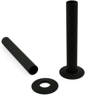 Rinse Bathrooms Pair of 180mm Black Radiator Pipes and Pipe Collars Sleeves