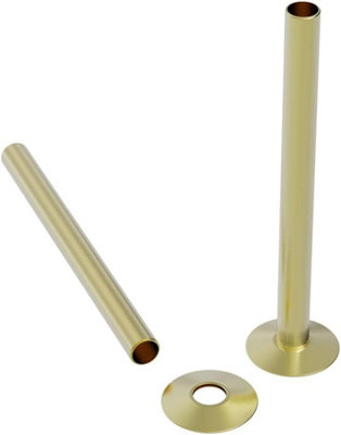 Rinse Bathrooms Pair of 180mm Brushed Brass Radiator Pipes and Pipe Collars