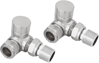 Rinse Bathrooms Satin Nickel Corner Towel Radiator Valves 15mm Twin Pack