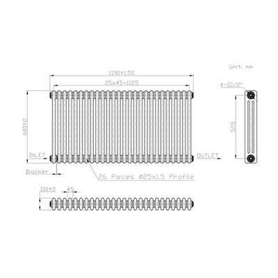 Rinse Bathrooms Traditional Cast Iron Style Triple Column Horizontal ...