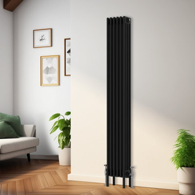 Rinse Bathrooms Traditional Radiator 1800x290mm Black Vertical 4 Column ...