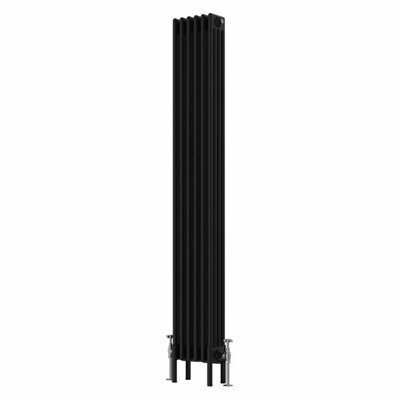 Rinse Bathrooms Traditional Radiator 1800x290mm Black Vertical 4 Column ...
