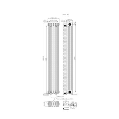Rinse Bathrooms Traditional Radiator 1800x290mm Black Vertical 4 Column ...