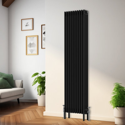 Rinse Bathrooms Traditional Radiator 1800x470mm Black Vertical 4 Column ...