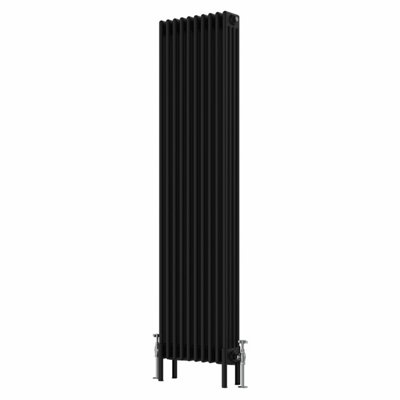 Rinse Bathrooms Traditional Radiator 1800x470mm Black Vertical 4 Column ...