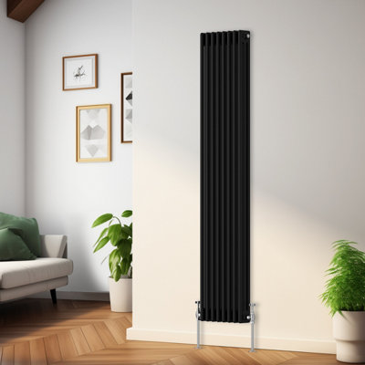 Rinse Bathrooms Traditional Radiator Black Vertical Triple Column Cast ...
