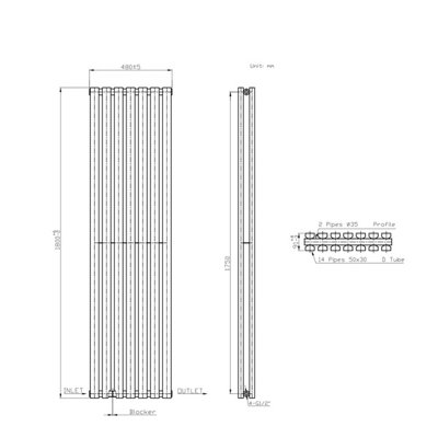 Rinse Bathrooms White 1800x480mm Vertical Designer Column Radiator ...