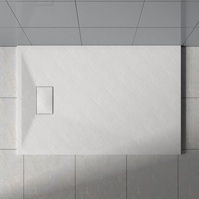 Rinse Bathrooms White Rectangular Shower Tray Slate Effect SMC Slip ...