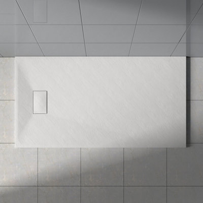 Rinse Bathrooms White Rectangular Shower Tray Slate Effect SMC Slip ...