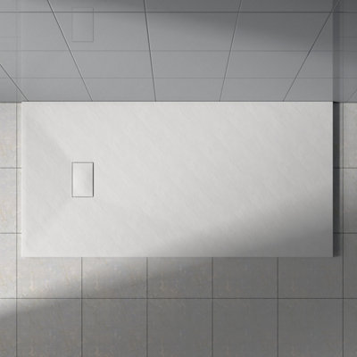 Rinse Bathrooms White Rectangular Shower Tray Slate Effect SMC Slip ...