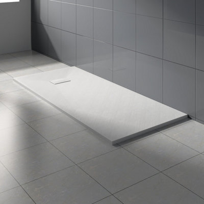 Rinse Bathrooms White Rectangular Shower Tray Slate Effect SMC Slip ...