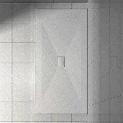 Rinse Bathrooms White Rectangular Shower Tray Slate Effect SMC Slip ...